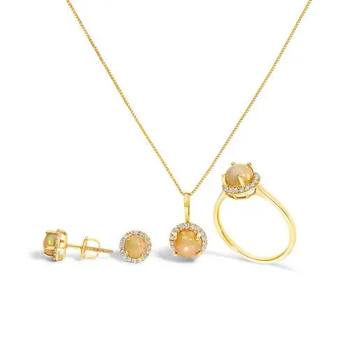 HAUS OF BRILLIANCE 10k Gold Gemstone And Diamond Halo Jewelry Set - Yellow | Multi Opal